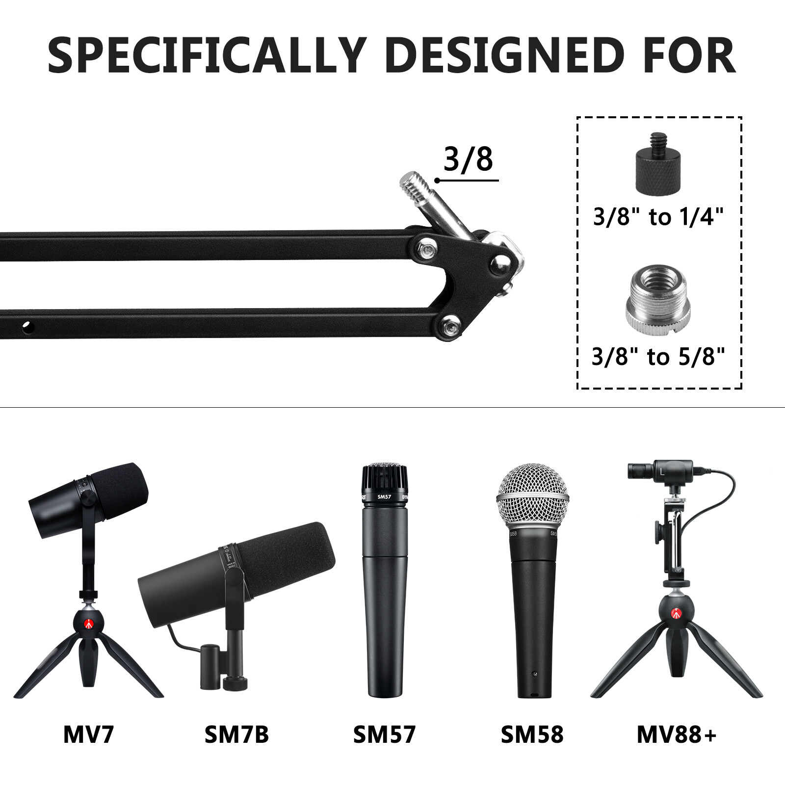 Geekria Microphone Boom Arm Mount for Shure MV88+, SM7B, MV7, MV7X ...