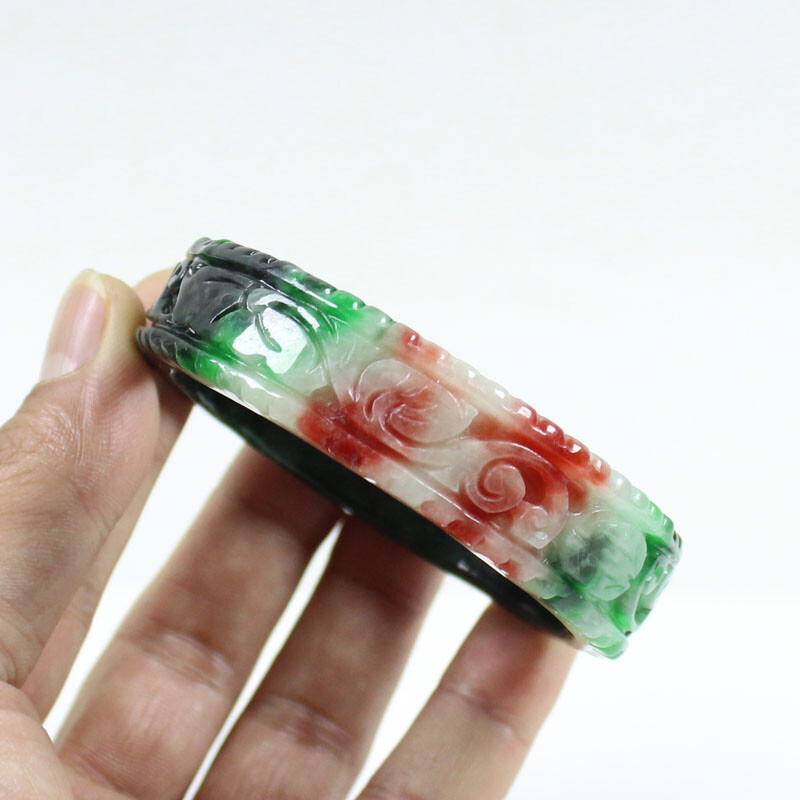 63mm Chinese Hand-carved Multi-Color Jadeite Jade Gems Bangle Bracelet ...