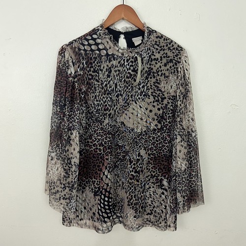 Chico’s Cheetah And Snake Print Sheer Sleeves Mesh Top XL | eBay