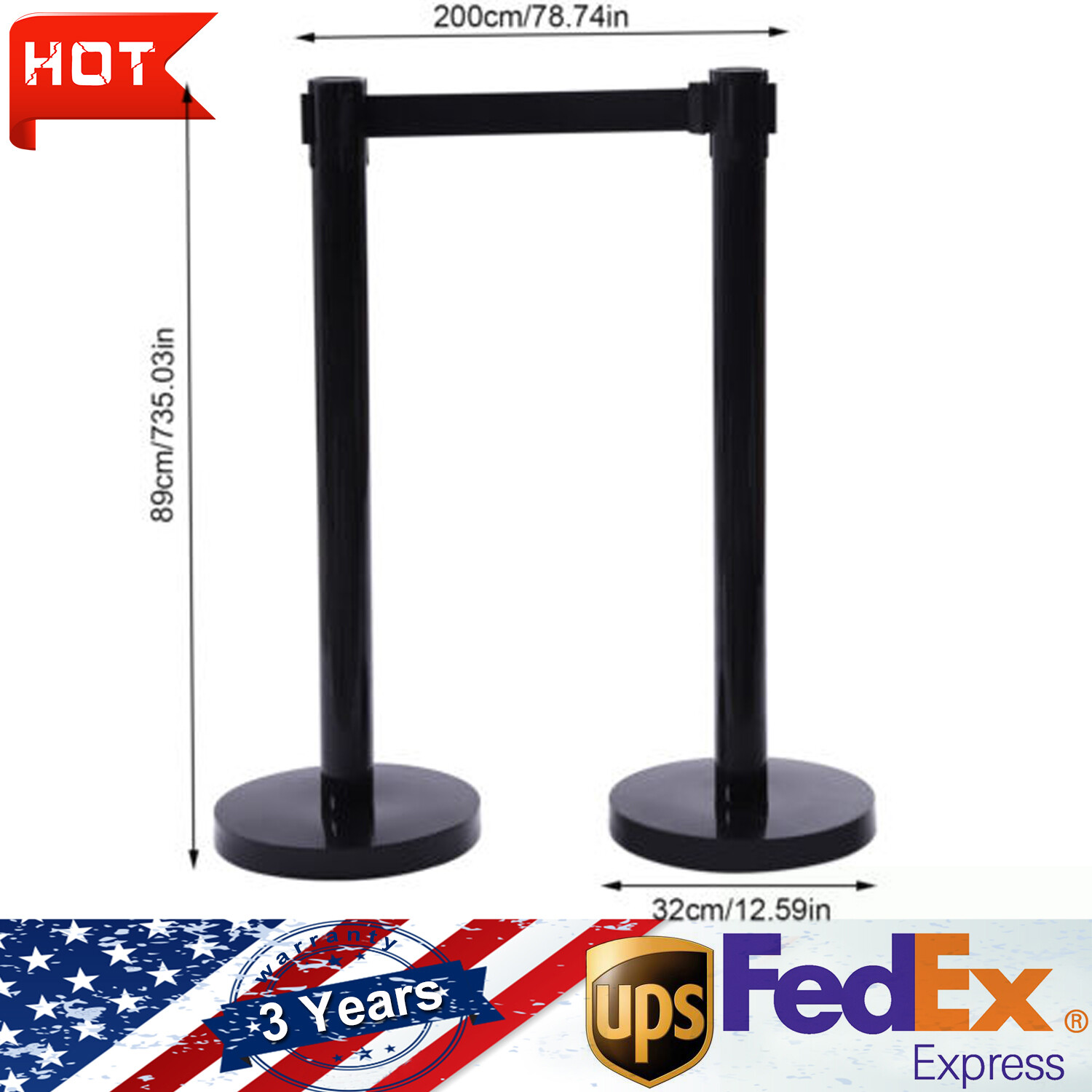 2Pc Retractable Belt Stanchion Post Crowd Control Barrier Poles ...