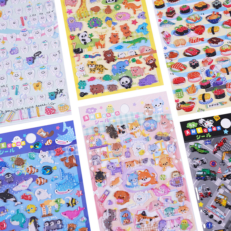 1Pcs Kawaii Cartoon Glittering Stickers Cute Animal Food Sticker Laptop ...