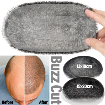 Men Toupee Short 1cm Buzz Cut Remy Virgin Human Hair Skin PU Bald Head ...