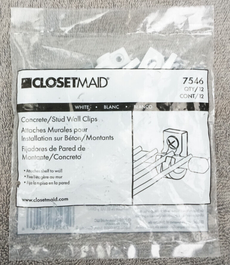 Closetmaid White Shelf Support Clips & Anchors Concrete or Stud Walls ...