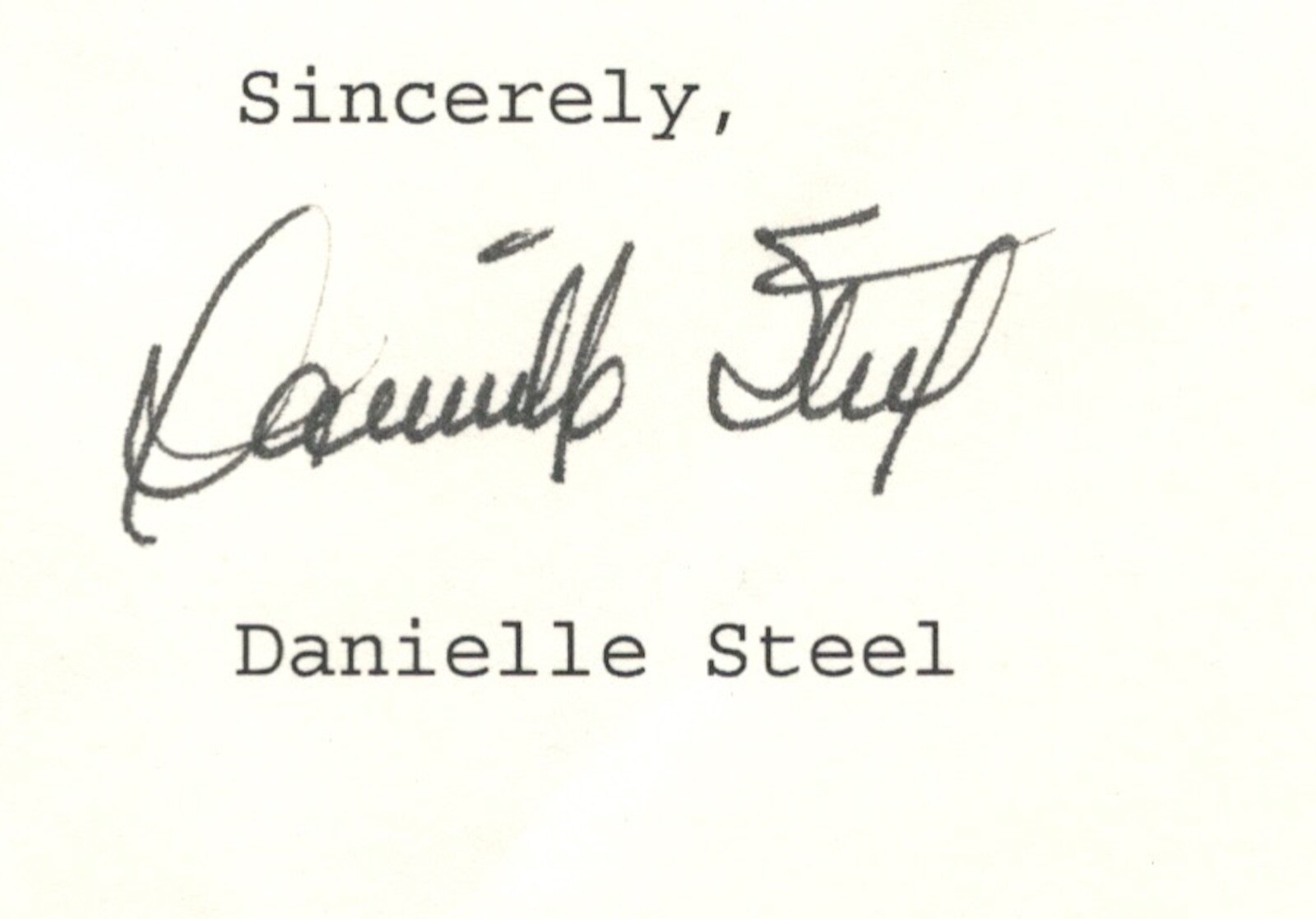 Danielle Steele. Fourth best-selling author of all time. Typed letter ...