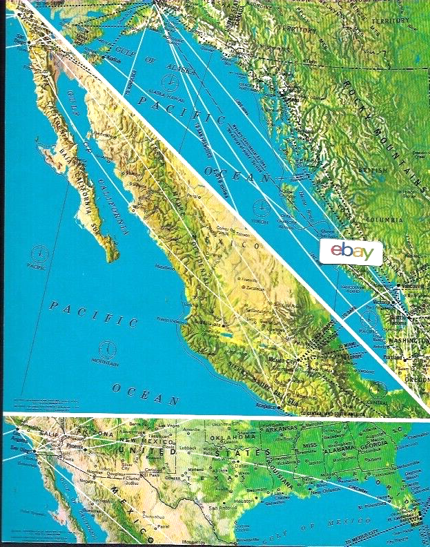 WESTERN AIR LINES 1977 4 PG ROUTE MAP USA MEXICO-CANADA-ALASKA-HAWAII ...