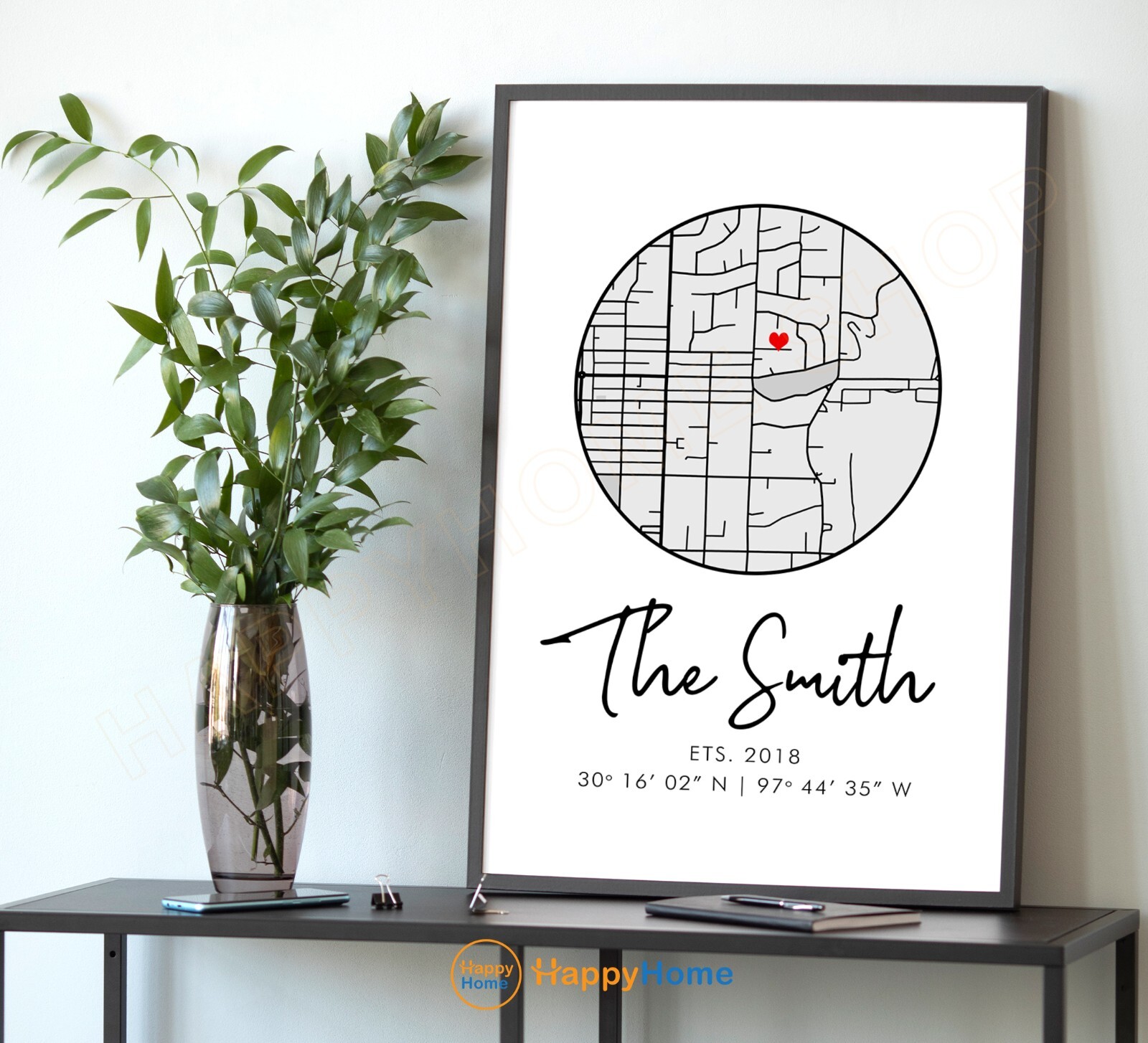 Personalized Map GPS Coordinates Sign Custom Home Address Map Room ...