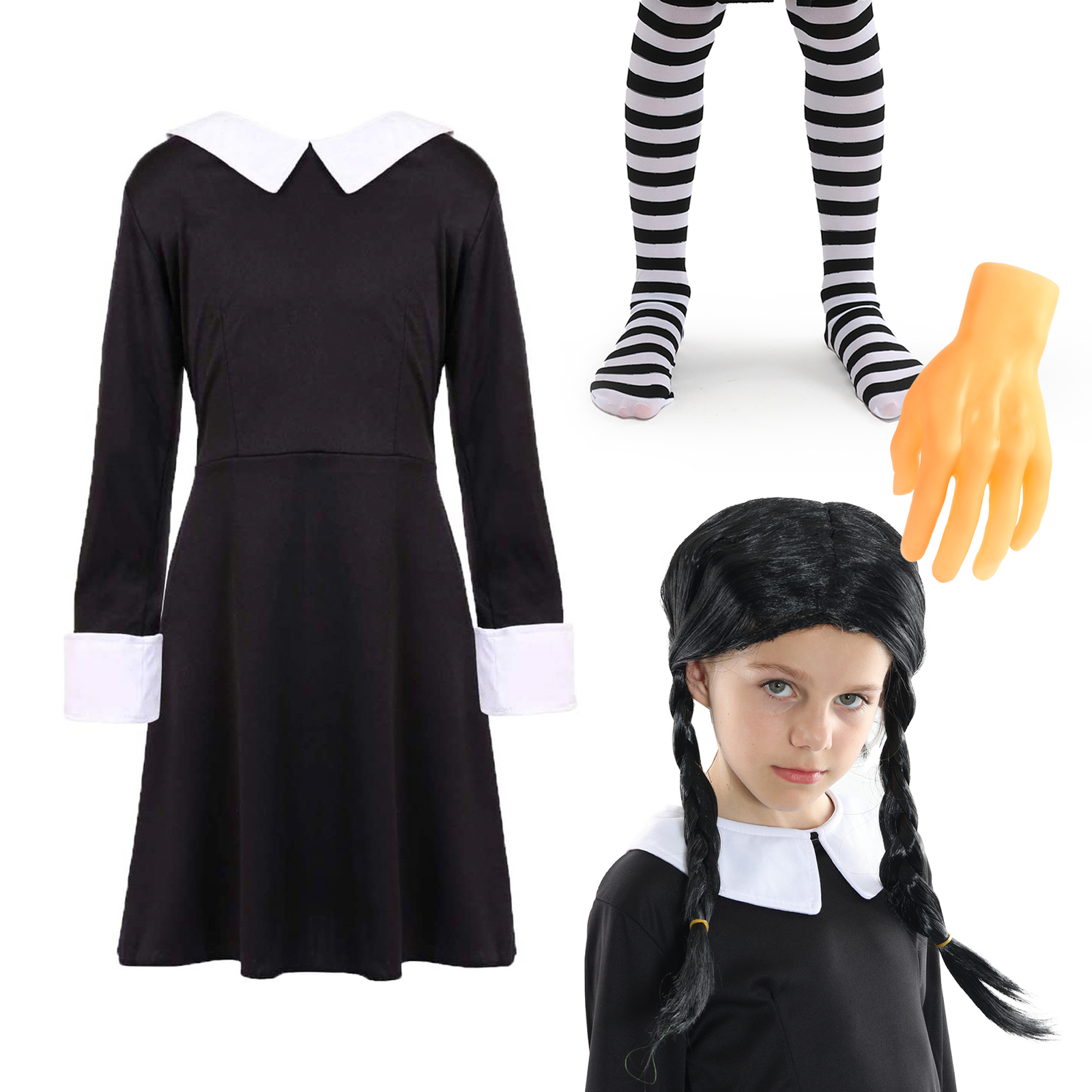 KIDS GIRLS WEDNESDAY COSTUME ADDAMS FAMILY OUTFIT HALLOWEEN CHILD FANCY ...