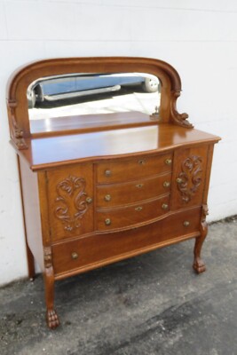 Easton Early 1900s Tiger Oak Server Buffet Bathroom Vanity with Mirror ...