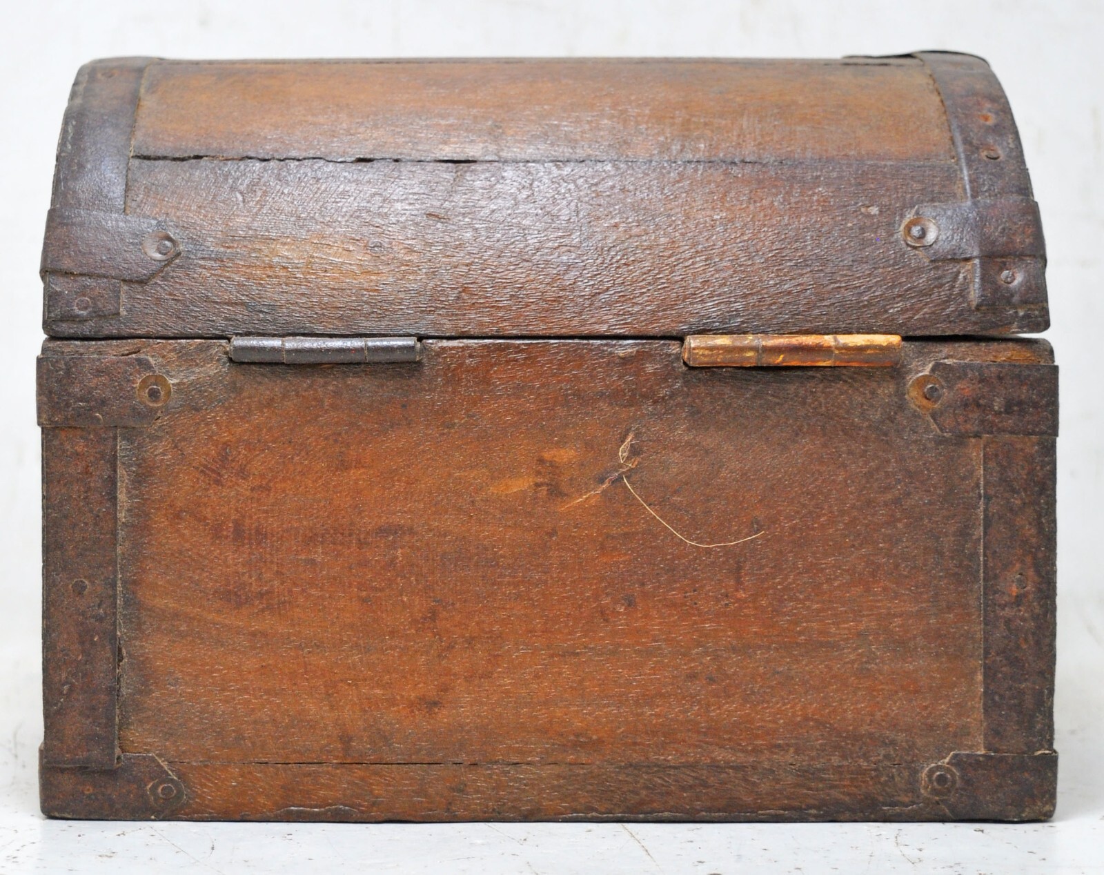 Vintage Wooden Half Round Top Small Storage Box Original Old Metal ...