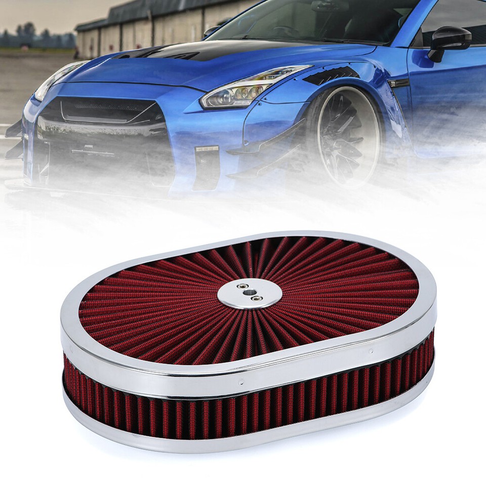 12" x 2” Oval Super flow Thru Air Cleaner Filter Washable SBC BBC For ...