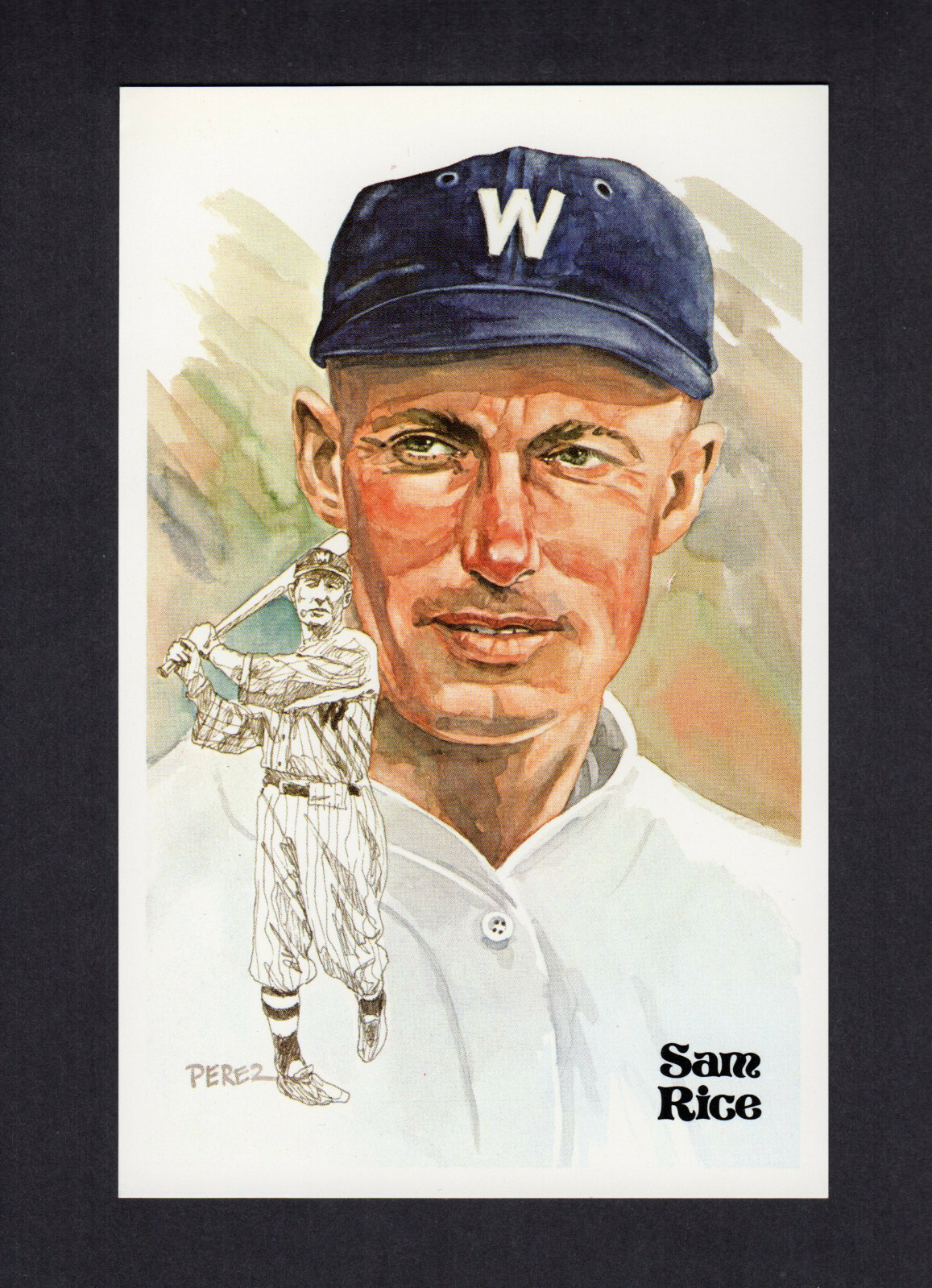 #93 SAM RICE, Senators | Perez-Steele Hall of Fame art postcard #4184/ ...