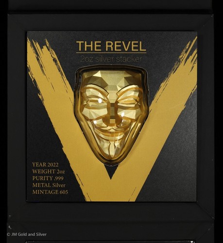 2022 South Korea Rebel Guy Fawkes Revel Mask 2 oz Gilded Silver Stacker ...