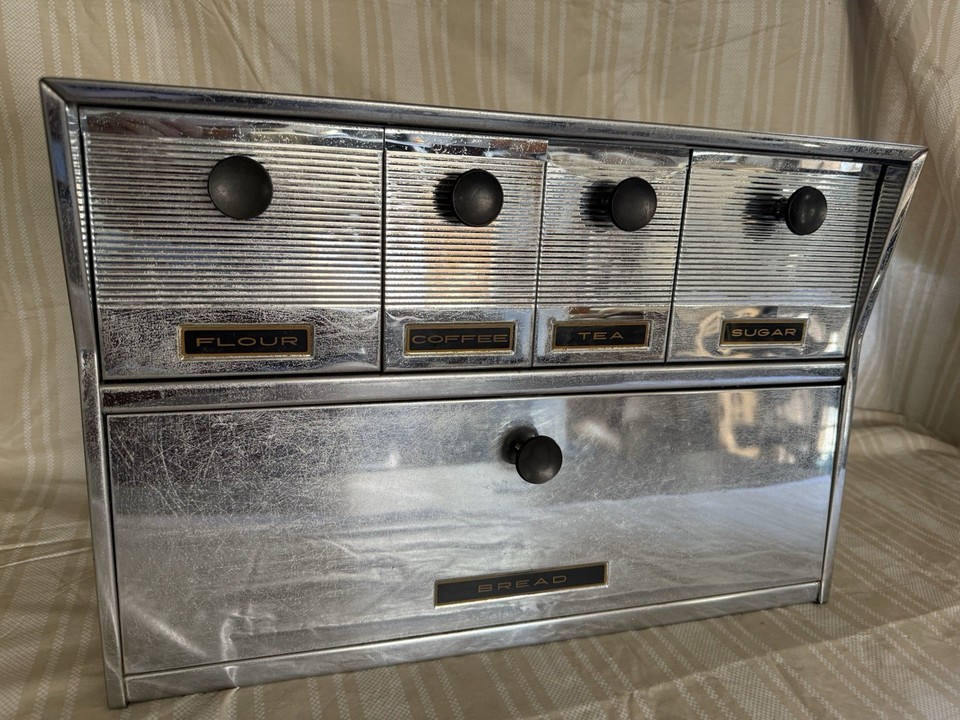 Vintage Krestline Bread Box Chrome Tea Flour Sugar Coffee MCM - USA By ...