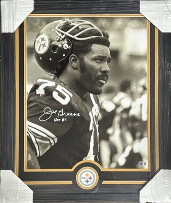 Pittsburgh Steelers Joe Greene Signed Framed 16x20 Helmet Up BW Beckett ...