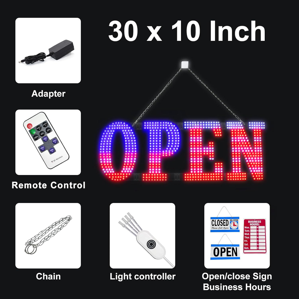 Flashing LED Open Signs for Business, 30"X10" Large Open LED Sign with ...