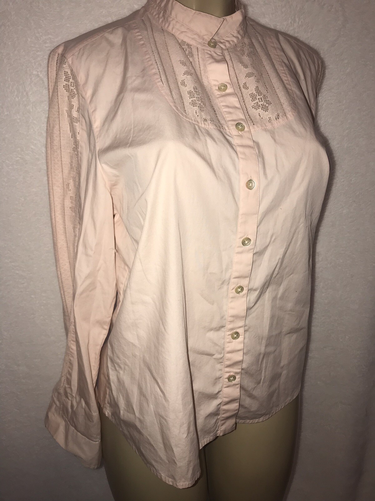 J. JILL Peach Mandarin Style Collar Button Up Shirt T… - Gem