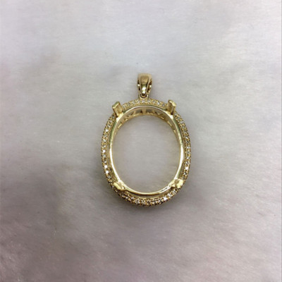 14Kt Solid Yellow Gold OVAL 16x20MM Natural Diamond Semi Mount Pendant ...