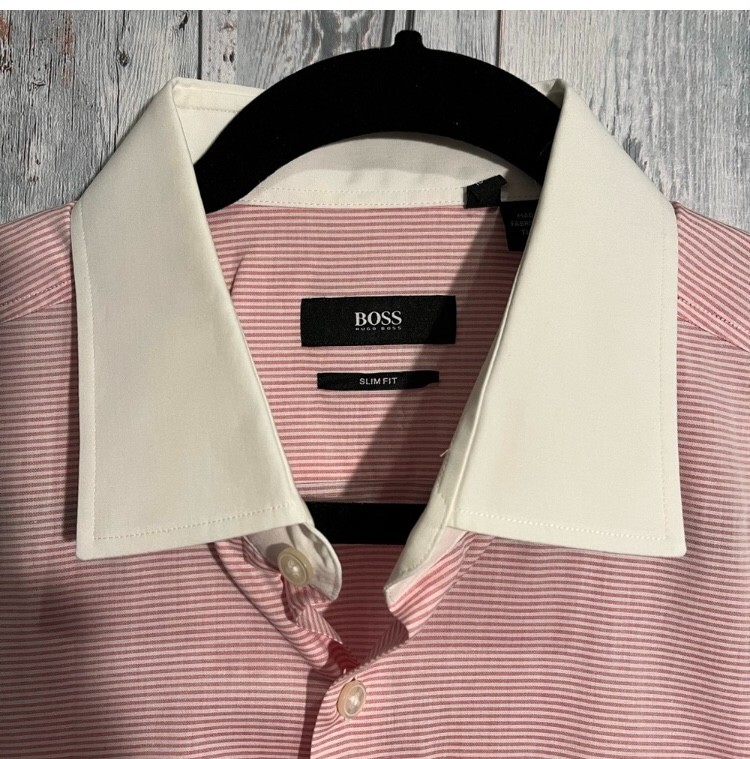Hugo Boss pink and white stripe slim fit shirt - Gem