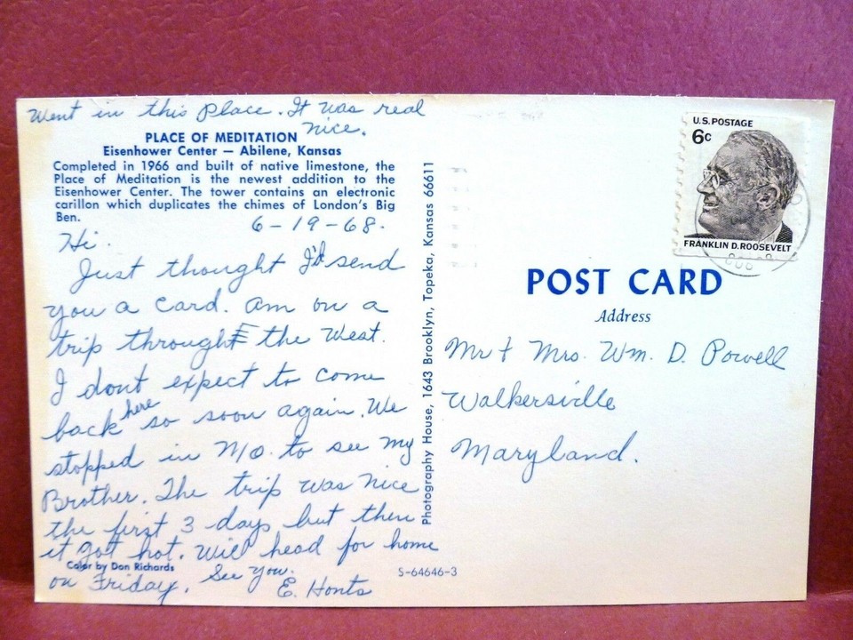 Postcard KS Abilene The Eisenhower Center Place of Meditation | eBay