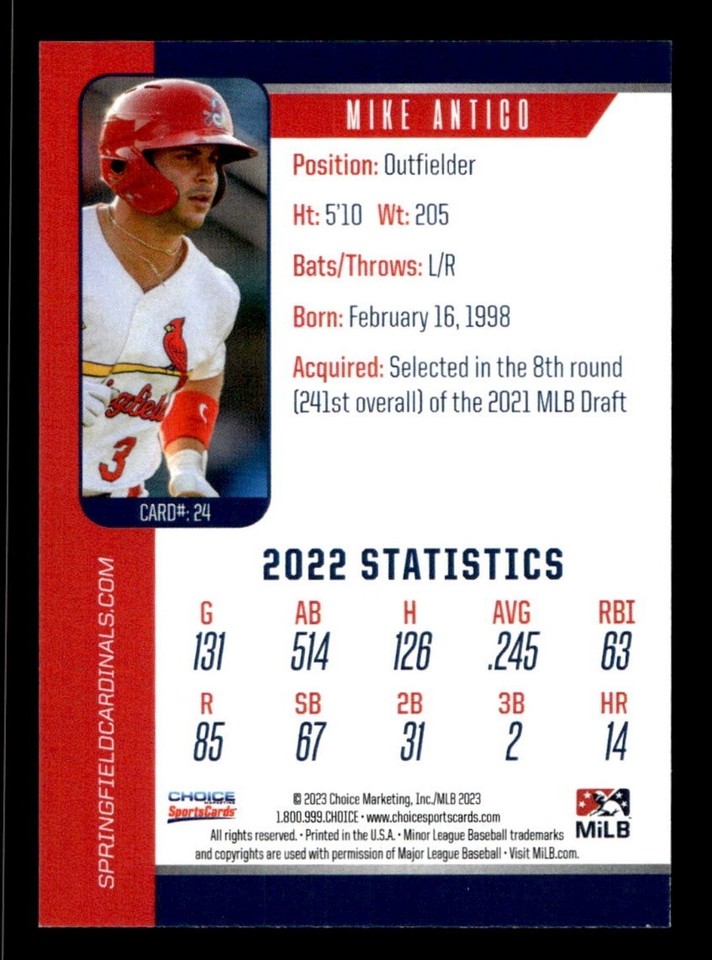 2023 Choice, Springfield Cardinals Mike Antico RC Rookie Card AA | eBay