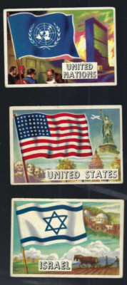 1956 TOPPS FLAGS OF THE WORLD LOT X 3 INC UNITED STATES, ISRAEL, UNITED ...