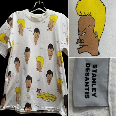 1993 Bevis Butthead Stanley Desantis Tee Shirt VTG Heads MTV White HUH ...