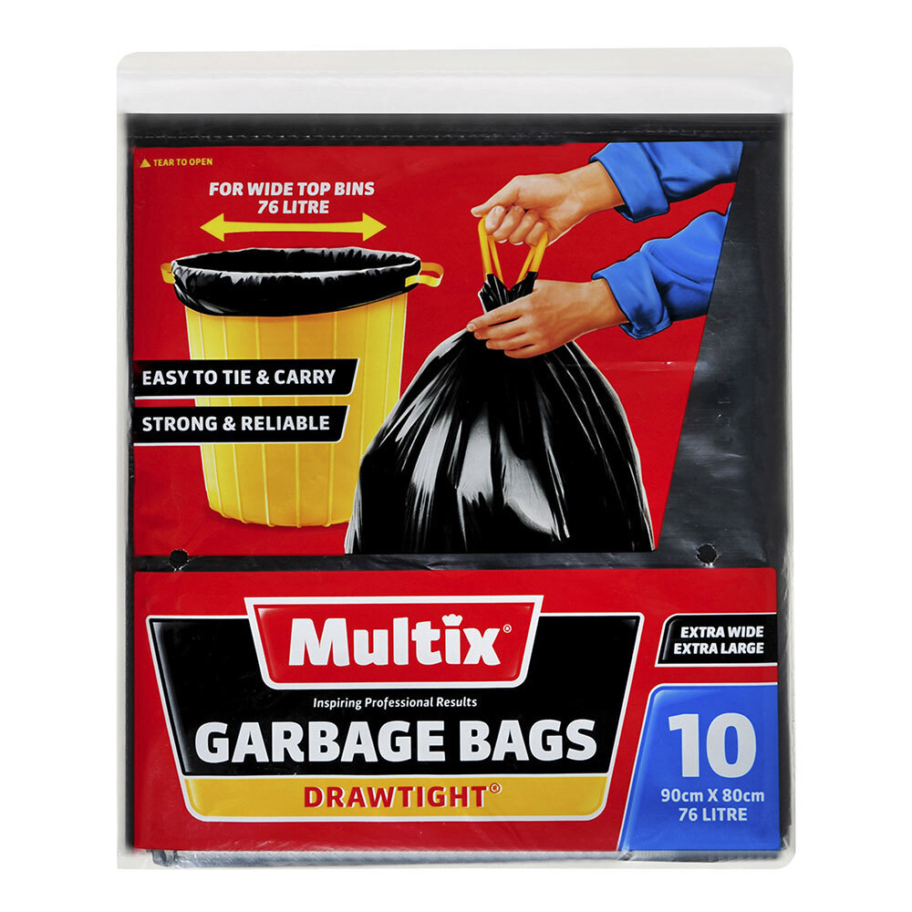 MultiX 10 Garbage Bags Extra Large & Wide Drawtight Bin Liners 76l 90 X ...