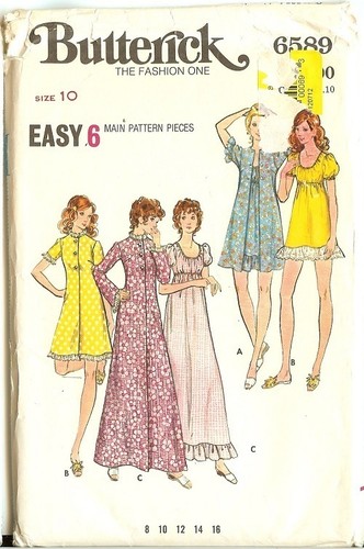 OOP Butterick Pattern Misses Nightgown Robes Pajamas Loungewear UPIC ...