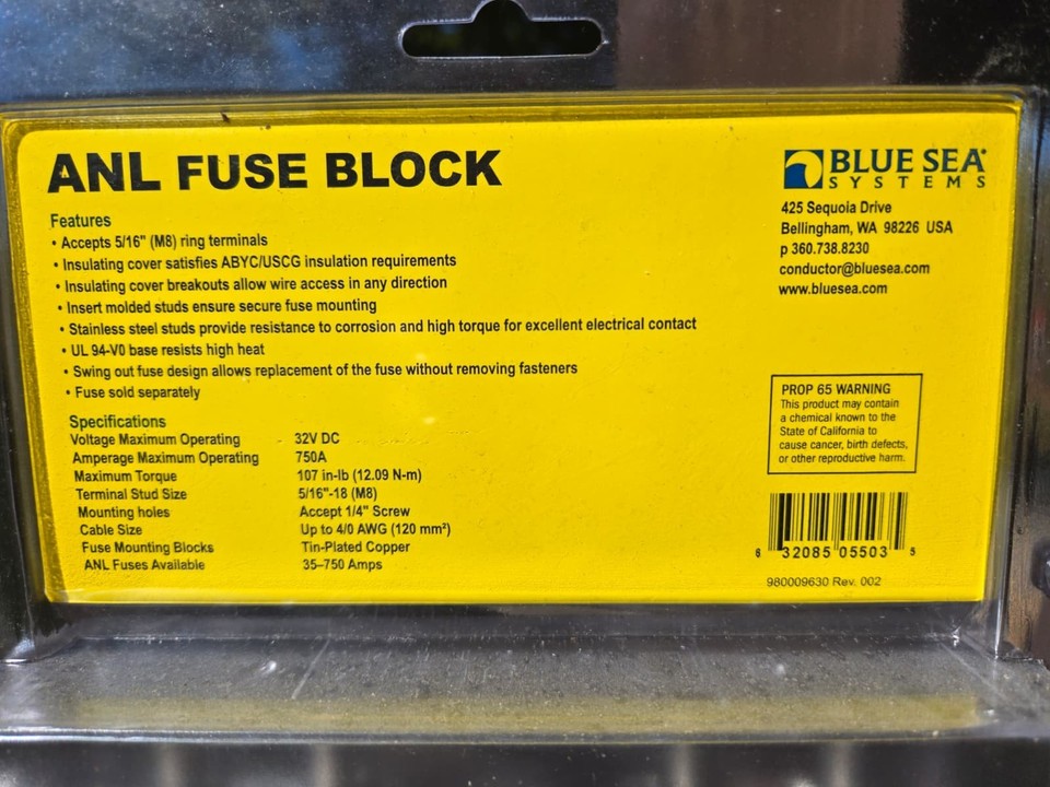 Blue Sea 5503 ANL/CNN Fuse Block with Insulating Cover, 750A maximum | eBay