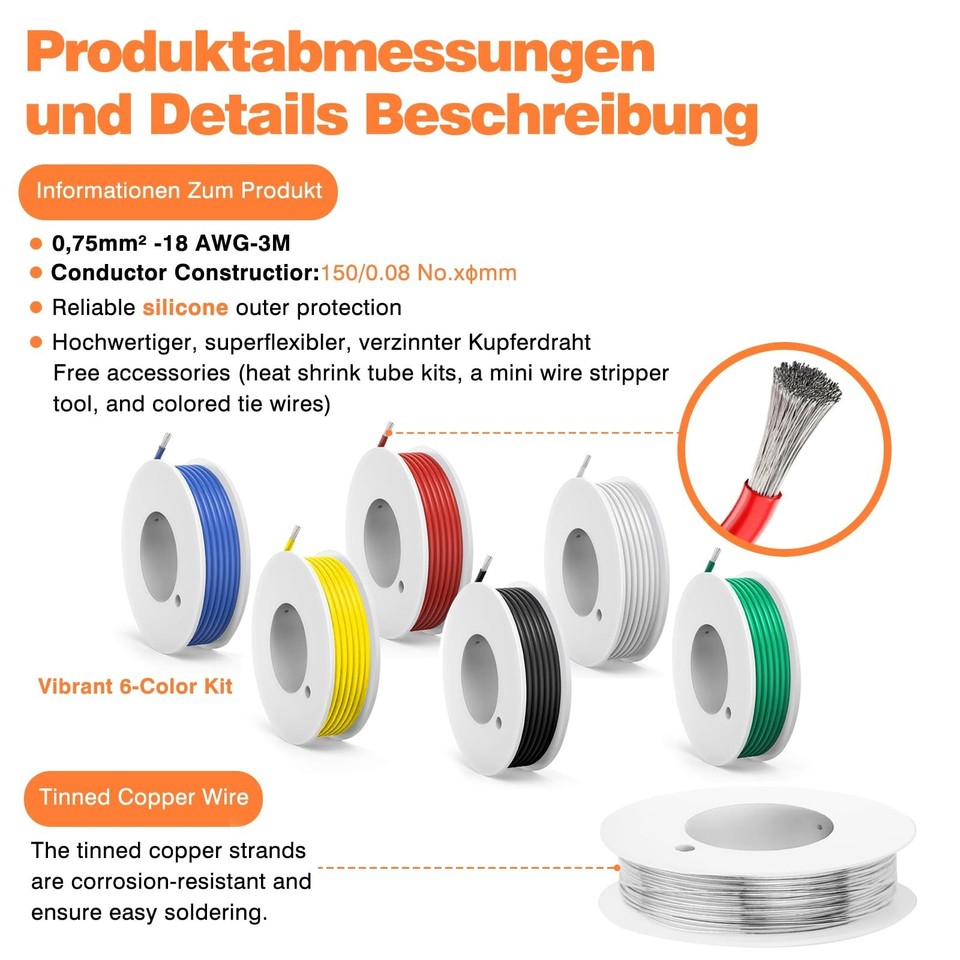 18 awg Wire,18 awg Silicone Electrical Wire -SCHDRA 18 Gauge Tinned ...