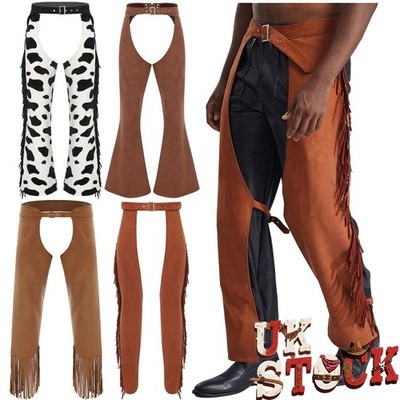 Mens Western Cowboy Motorcycle Tassel Hollow Out Pants Trousers ...