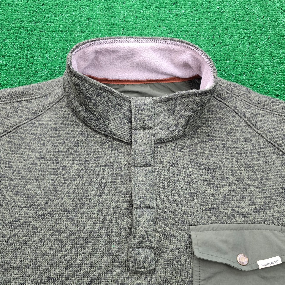 Woolrich Sweater Mens Large Green Fleece Pullover Outdoors Hiking Snap ...