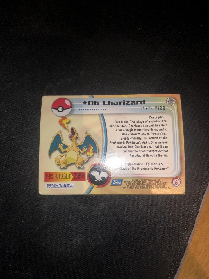 Charizard #06 Topps pokemon card (TV Animation Edition 1999) Used ...