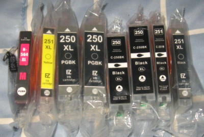 Lot of 8 NEW EZ CANON Ink Cartridges 250/251 XL 251 B H-564 XL Yellow ...