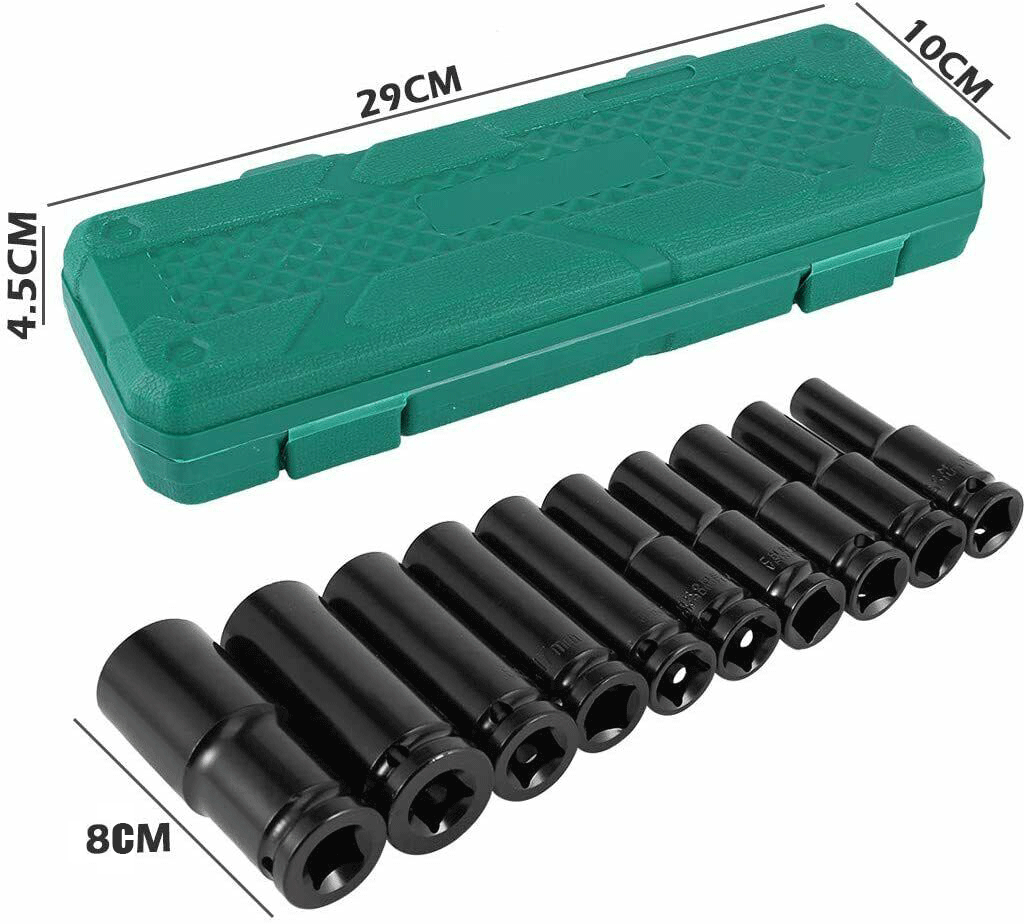 10PCS Deep Impact Socket Set 6 Point Metric 10 - 24mm 1/2 Inch Drive ...