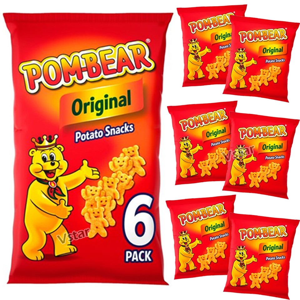 Pom-Bear Original,Salt & Vinegar,Cheese & Onion Crispy Chips Bags 120g ...