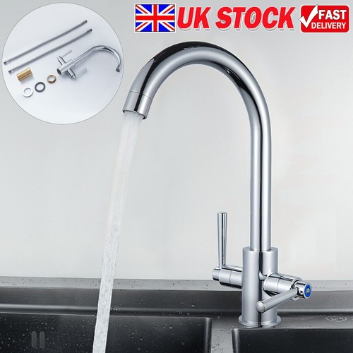 Modern Mono Kitchen Sink Mixer Tap Twin Lever Chrome Brushed Swivel ...