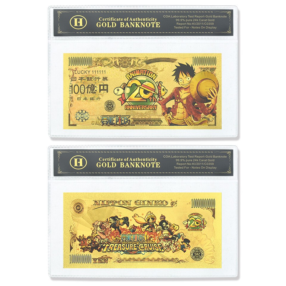 5pc/set One Piece Animation 20th Anniversary Gold Foil Banknote ...