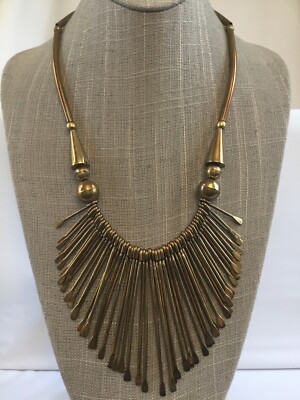 Brass Paddle Fringe Necklace 70’s Leather Cord Brass Hook Tribal 22” | eBay