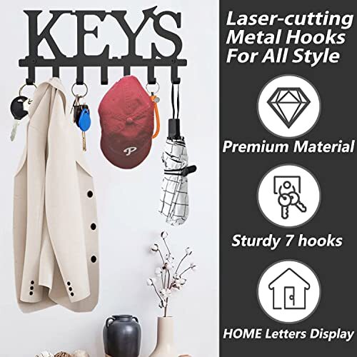 Key Hooks Holder Keys Hanger Organizer for Front Door Home Kitchen ...