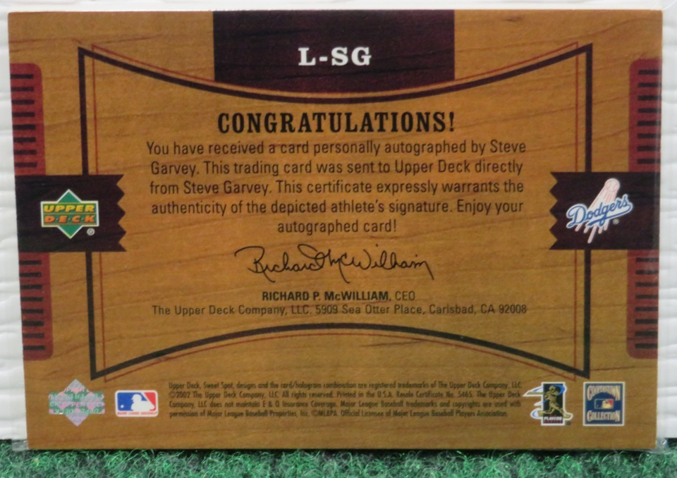 STEVE GARVEY - 2002 Upper Deck - Legendary Sweet Spot - #L-SG - Auto ...
