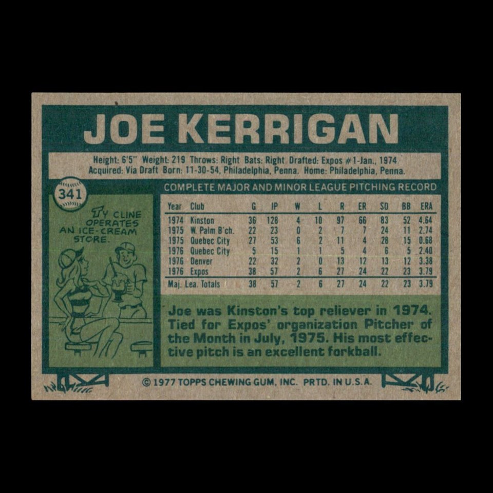 Joe Kerrigan 1977 Topps Rookie Montreal Expos #341 Set Break NICE! | eBay
