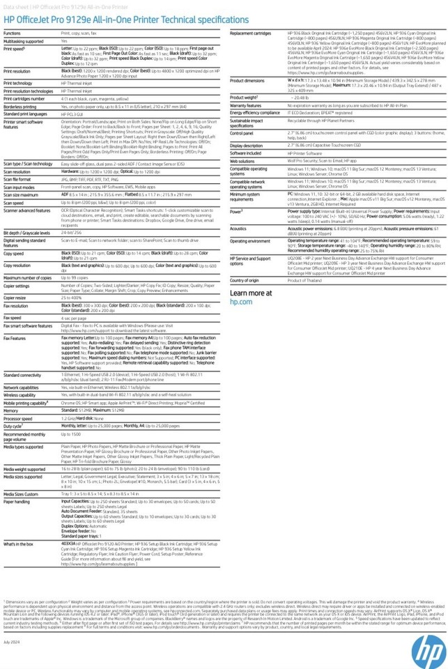 HP OfficeJet Pro 9129e Color Inkjet All-In-One Printer | eBay