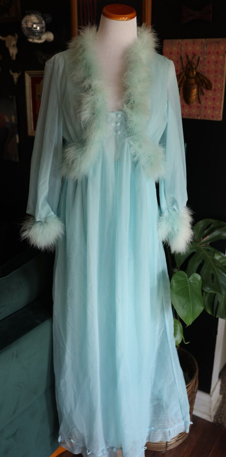 Vintage Sears Marabou Night Gown And Robe Set Lingeri… - Gem
