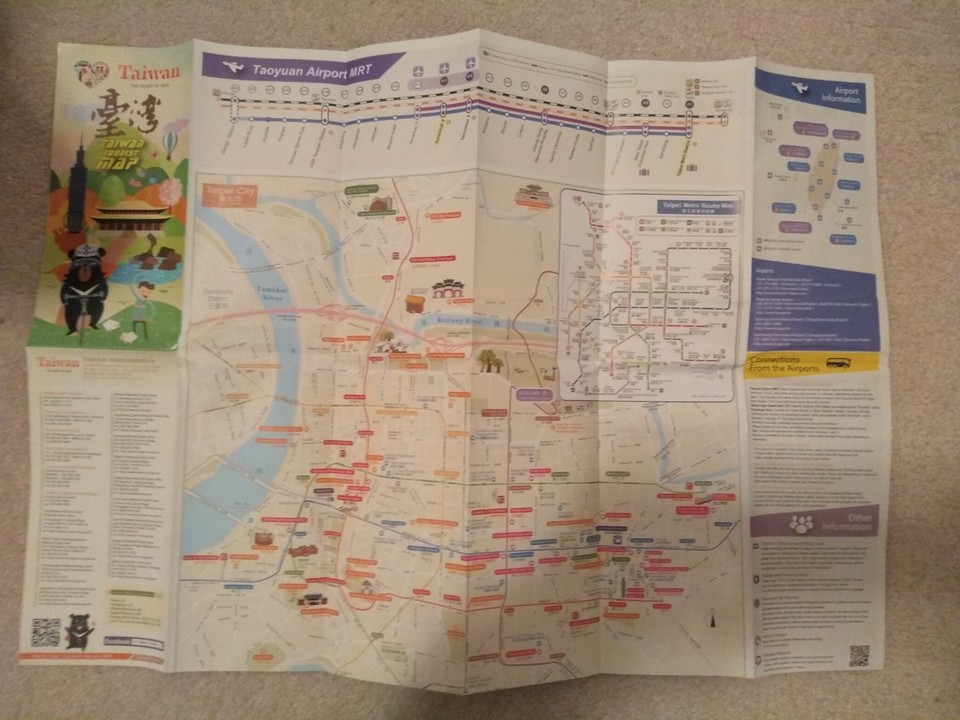 Taiwan & Taipei Tourist Map With Train MRT Public Transportation Taiwan ...