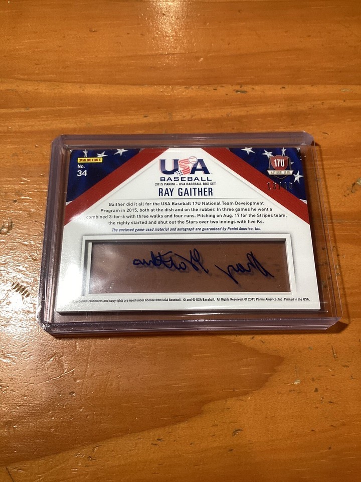 2015 Panini USA Baseball Ray Gaither Autograph Memorabilia RC Card #13/ ...