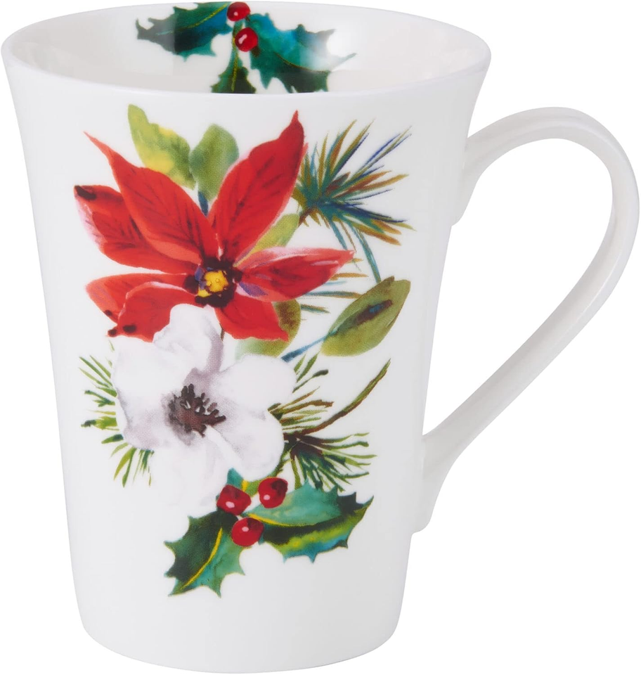 Hope Joy Holiday Poinsettia Bone China Lightweight Chip Resistant 16 ...