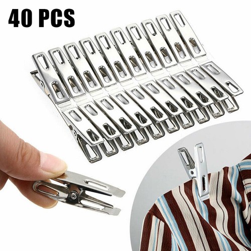 40X Stainless Steel Clothes Pegs Hanging Clips Laundry Windproof Metal ...