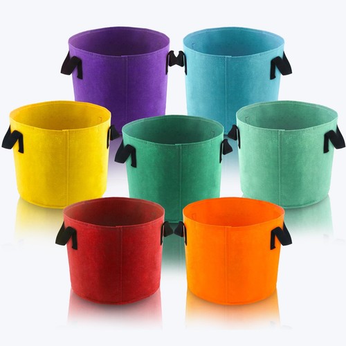 10 Gallon Grow Bags, 7 Pack Colorful Fabric Plant Pots with Handles for ...