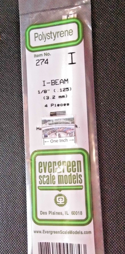 Evergreen Scale Models #274 Styrene I-Beam, 1/8", pkg. 4 - Details ...